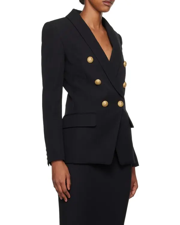 Balmain Double-breasted Blazer With Logo Buttons - Black