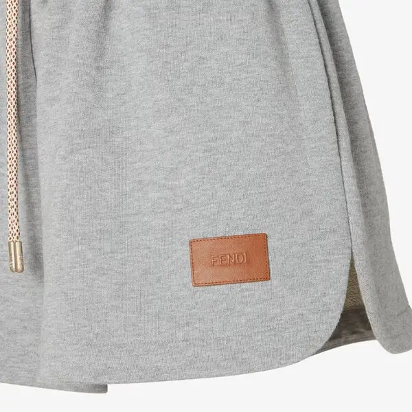 Fendi Mélange Cotton Jersey Track Shorts With Leather Logo Patch - Grey