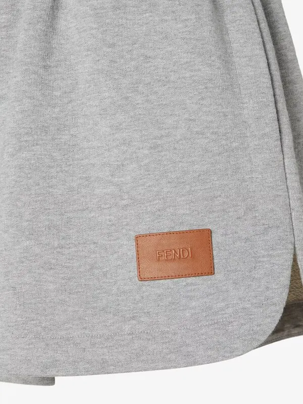 Fendi Mélange Cotton Jersey Track Shorts With Leather Logo Patch - Grey