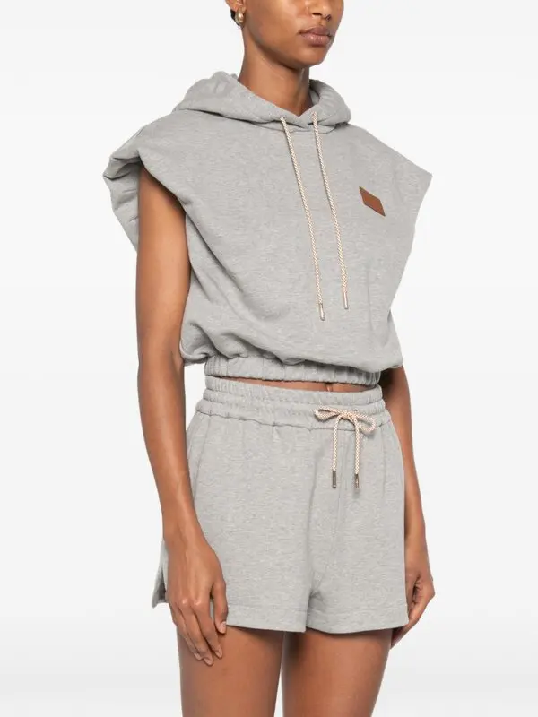 Fendi Sleeveless Cropped Drawstring Hoodie - Grey