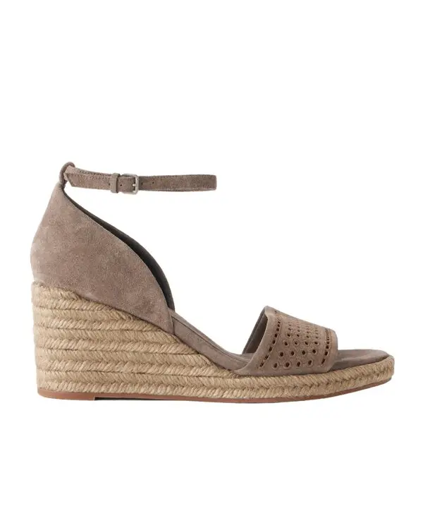Brunello Cucinelli Suede Espadrille Wedges With Broderie Anglaise - Grey