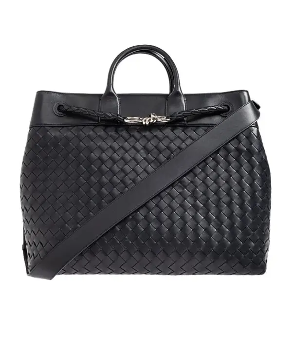 Bottega Veneta Woven Leather Top Handle Bag - Black