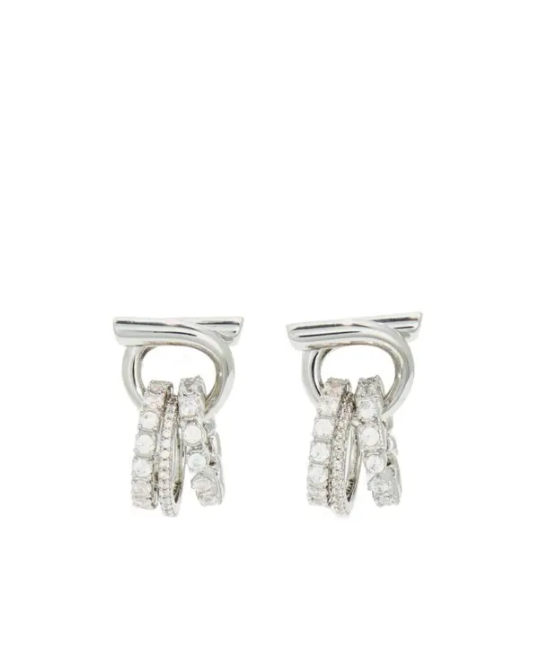 FERRAGAMO Gancini Crystal Pave Hoop Earrings - Silver