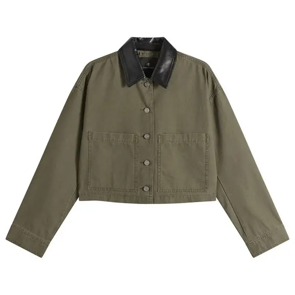 ANINE BING Yuma Cropped Cotton Jacket With Leather Point Collar