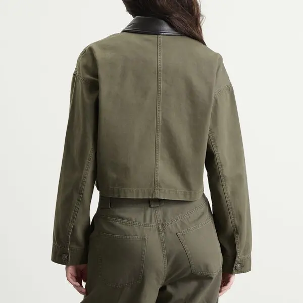 ANINE BING Yuma Cropped Cotton Jacket With Leather Point Collar
