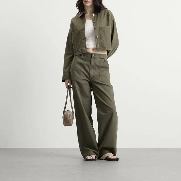 ANINE BING Yuma Cropped Cotton Jacket With Leather Point Collar