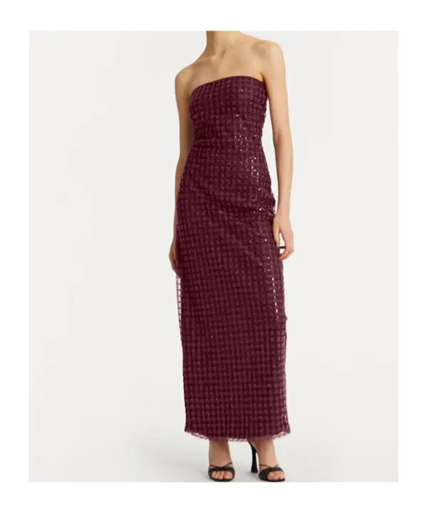 Rotate By Birger Christensen Beaded Maxi Tube Dress In Red - 27% Off