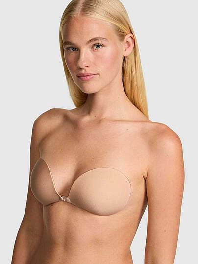 Pink Backless Front-close Push-up Bra - Beige