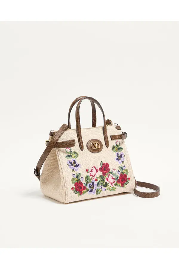 Valentino Garavani Small Embroidered Linen Shopping Bag - Multicolor