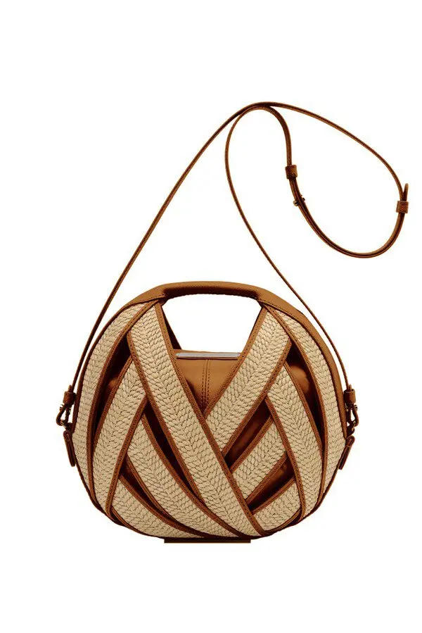 Perrin Le Petit Panier Woven Raffia And Calfskin Bag - Silver