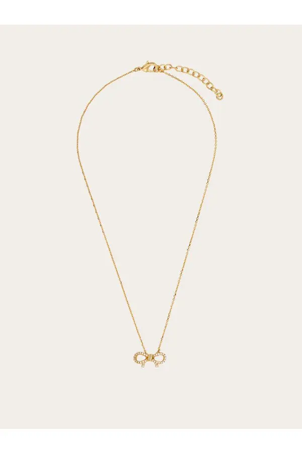FERRAGAMO Vara Bow Pendant Necklace With Pavé Crystals - Gold