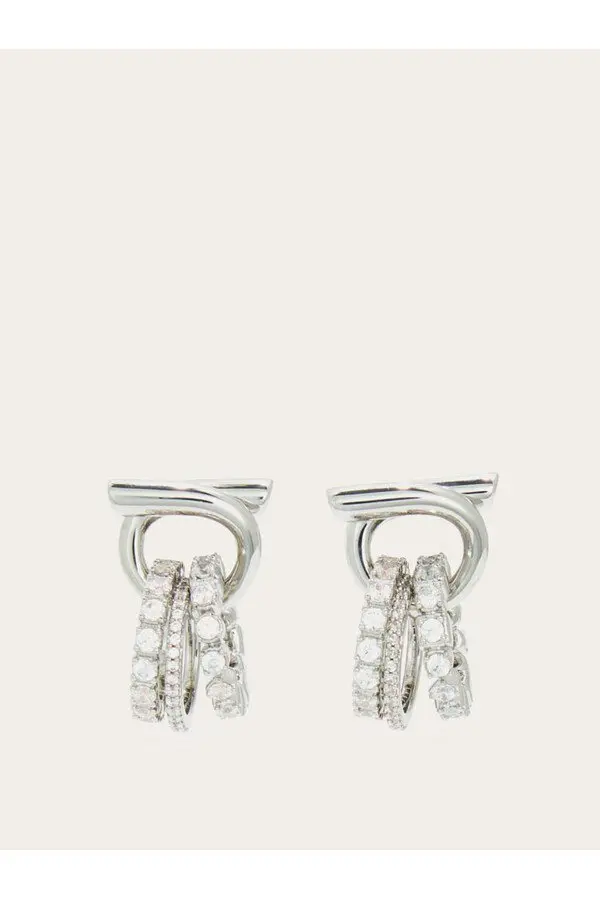 FERRAGAMO Gancini Crystal Pave Earrings - Silver