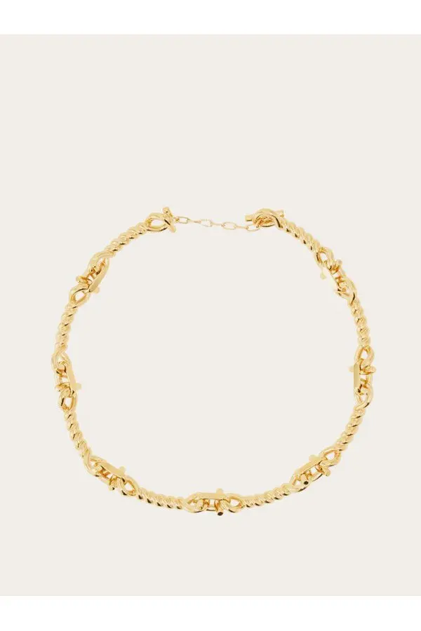 FERRAGAMO Twisted Chain Gancini Necklace - Gold
