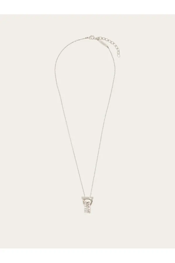 FERRAGAMO Gancini Pendant Necklace With Crystal Rings - Silver