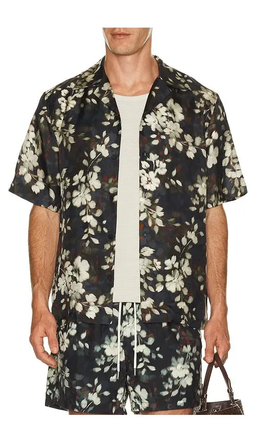 Simkhai Casper Printed Silk Shirt In . Also - Multi