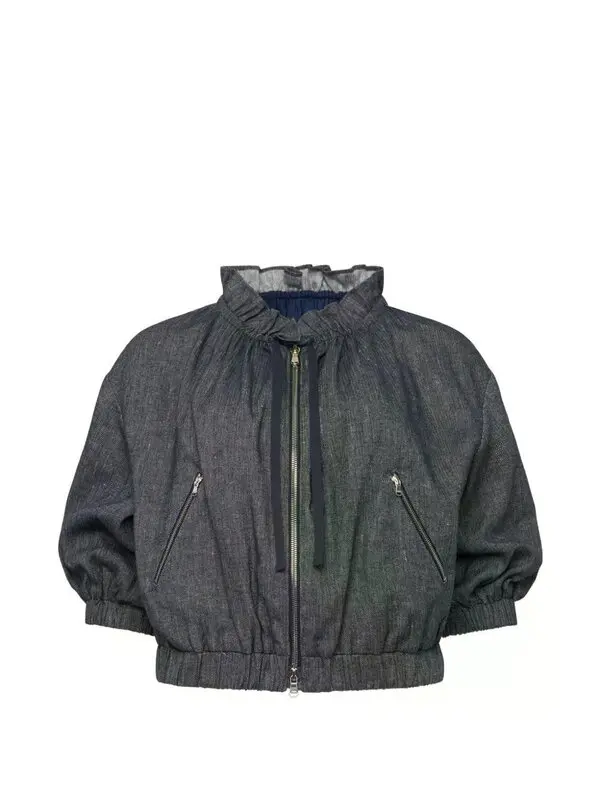 Cinq À Sept Ruffled-collar Herringbone Jacket - Blue