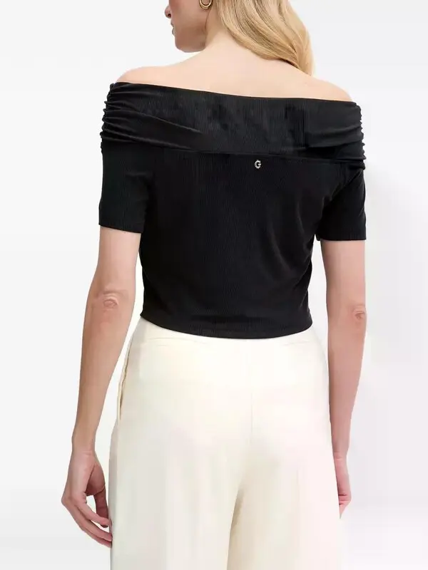 Guess Off-shoulder Ribbed Knit T-shirt