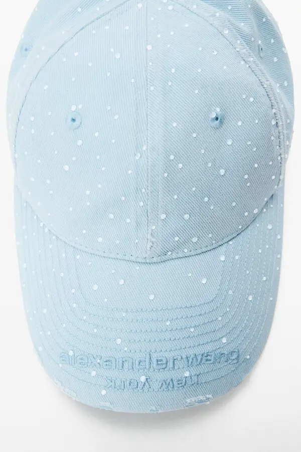 Alexander Wang Crystal Hotfix Distressed Baseball Cap