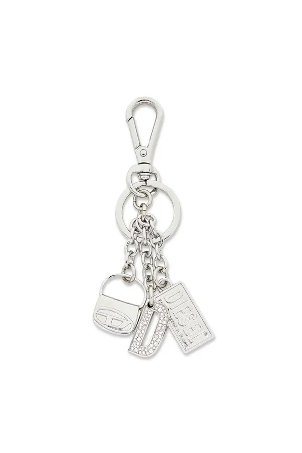DIESEL® Metal Keyring With Logo Charms - Silver
