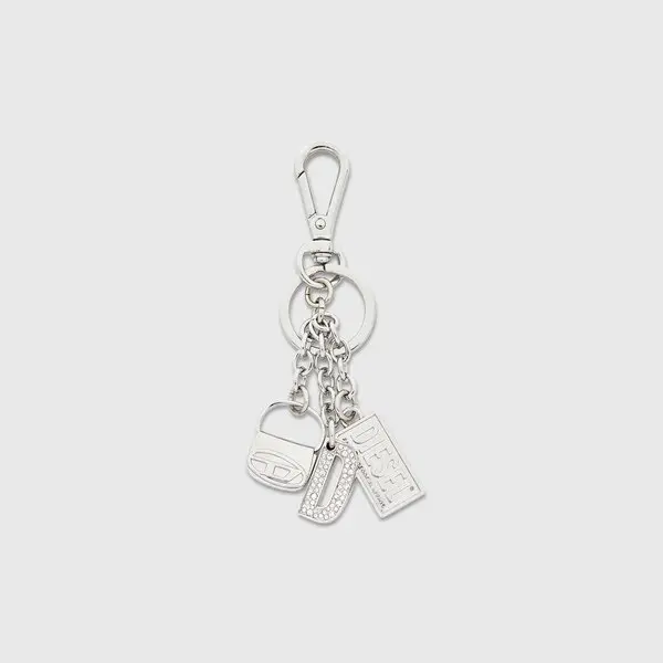 DIESEL® Metal Keyring With Logo Charms - Silver