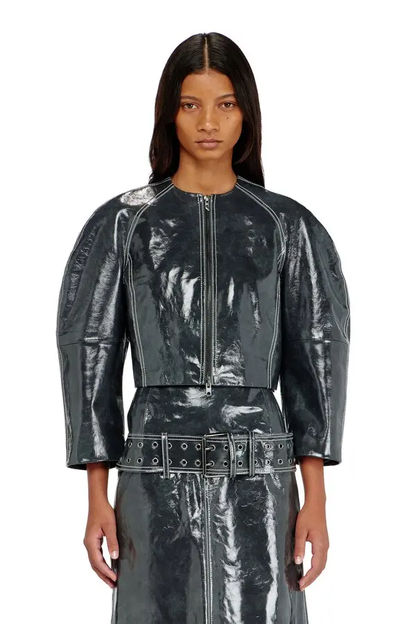 DIESEL® Patent Leather Cropped Jacket With Cocoon Sleeves