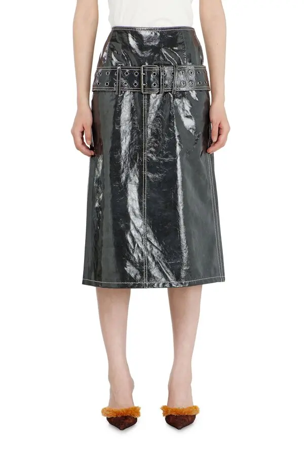 DIESEL® Patent Leather Midi Skirt With Belt