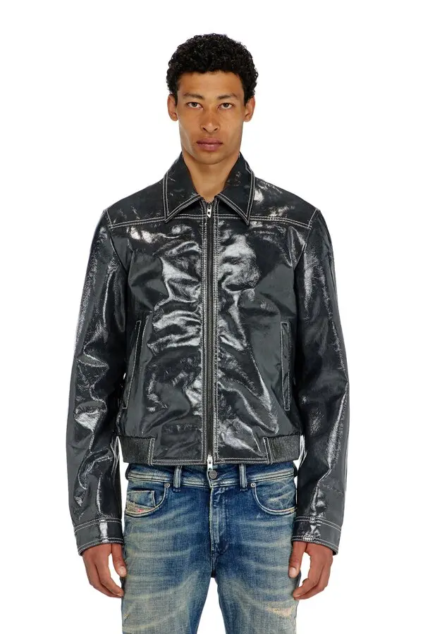 DIESEL® Patent Leather Zip-up Jacket With Shirt Collar