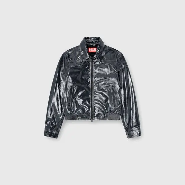 DIESEL® Patent Leather Zip-up Jacket With Shirt Collar - Grey