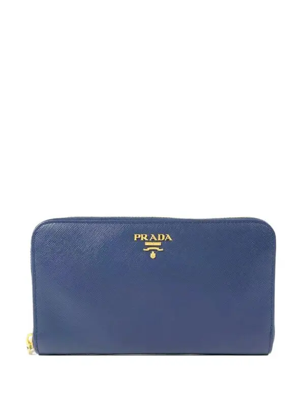 Prada Saffiano-leather Logo-plaque Wallet - Blue