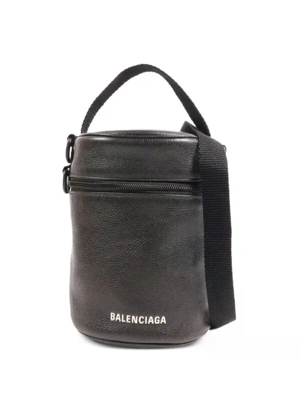 Balenciaga Cylindrical Leather Shoulder Bag - Black