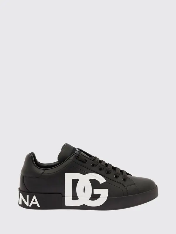 Dolce & Gabbana Portofino Dg Monogram Calfskin Lace Up Sneakers - Black