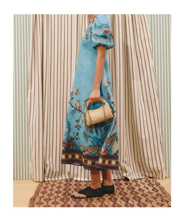 ALEMAIS Puff Sleeve Printed Midi Dress