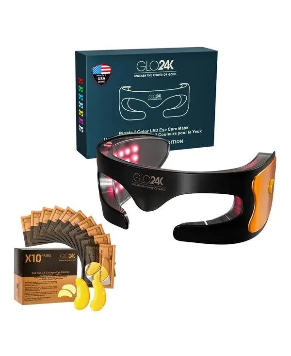 GLO24K Bionic 7 Color Led Eye Care Mask + 24k Gold And Collagen Eye Patches - No Color