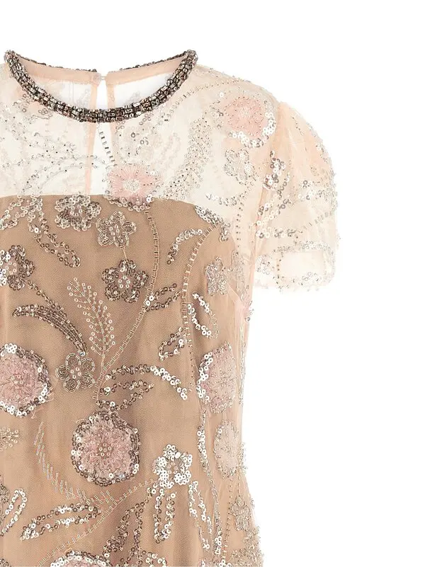 SELF-PORTRAIT Flower Sequin Embellished Midi Tulle Dress