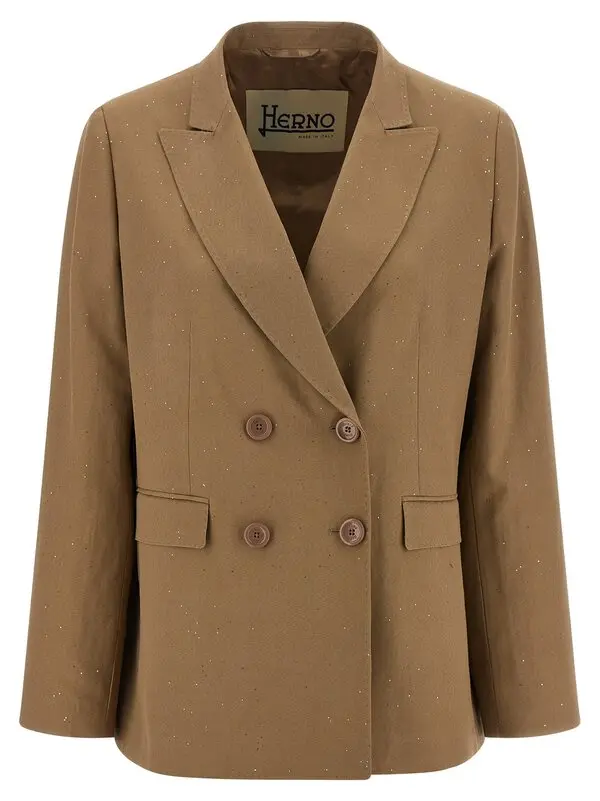 Herno Micro Sequin Embellished Double-breasted Blazer - Cream