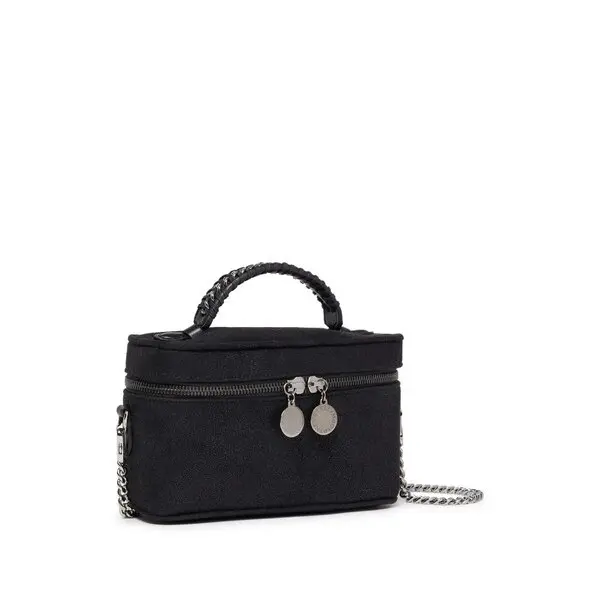 Stella McCartney Faux Leather Makeup Bag With Metallic Sheen And Chain-link Trim - Black