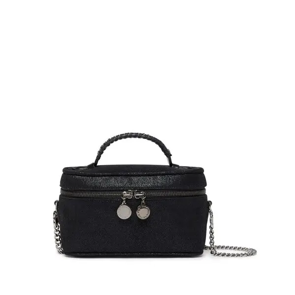 Stella McCartney Faux Leather Makeup Bag With Metallic Sheen And Chain-link Trim - Black