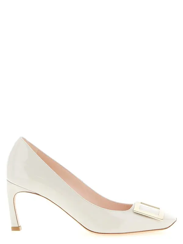ROGER VIVIER Trompette Patent Leather Pumps With Metal Buckle - Gray