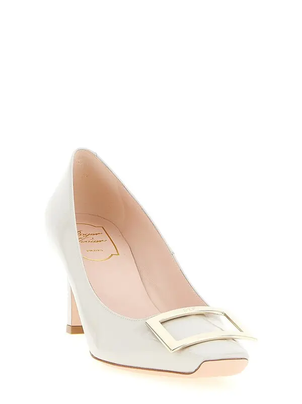 ROGER VIVIER Trompette Patent Leather Pumps With Metal Buckle - Gray