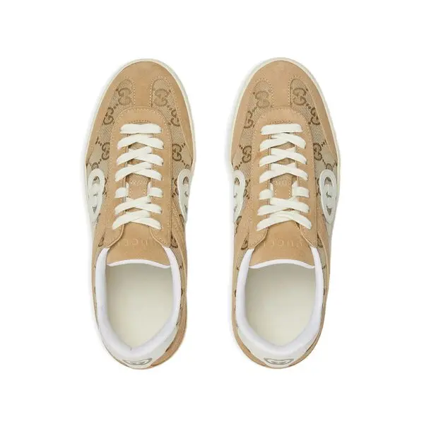 Gucci Neutral Gg Pattern Lace-up Sneakers - Cream