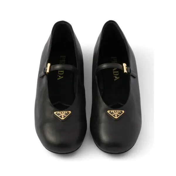 Prada Lamb Skin Ballet Flats With Enamel Triangle Logo