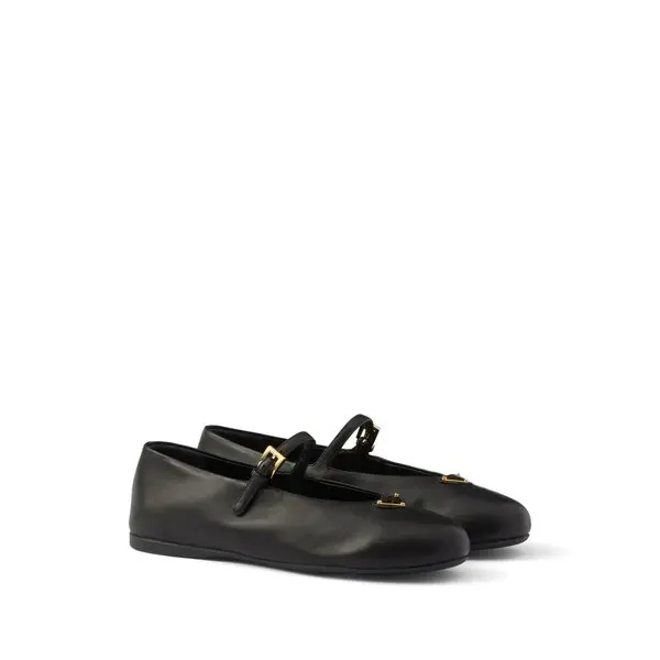 Prada Lamb Skin Ballet Flats With Enamel Triangle Logo