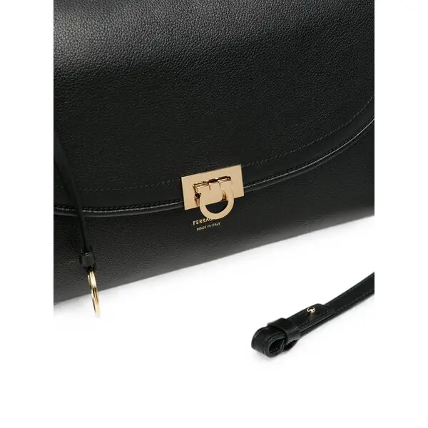 FERRAGAMO Calfskin Tote Bag With Gold-tone Hardware - Black
