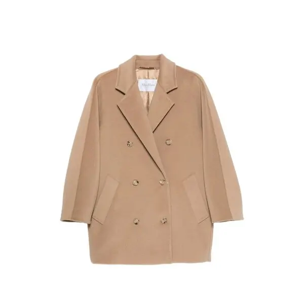 Max Mara Double Breasted Camel Virgin Wool Coat - Cream