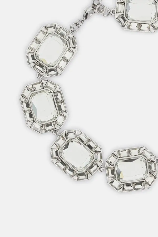 SELF-PORTRAIT Silver Crystal Embellished Choker Necklace - Multicolor