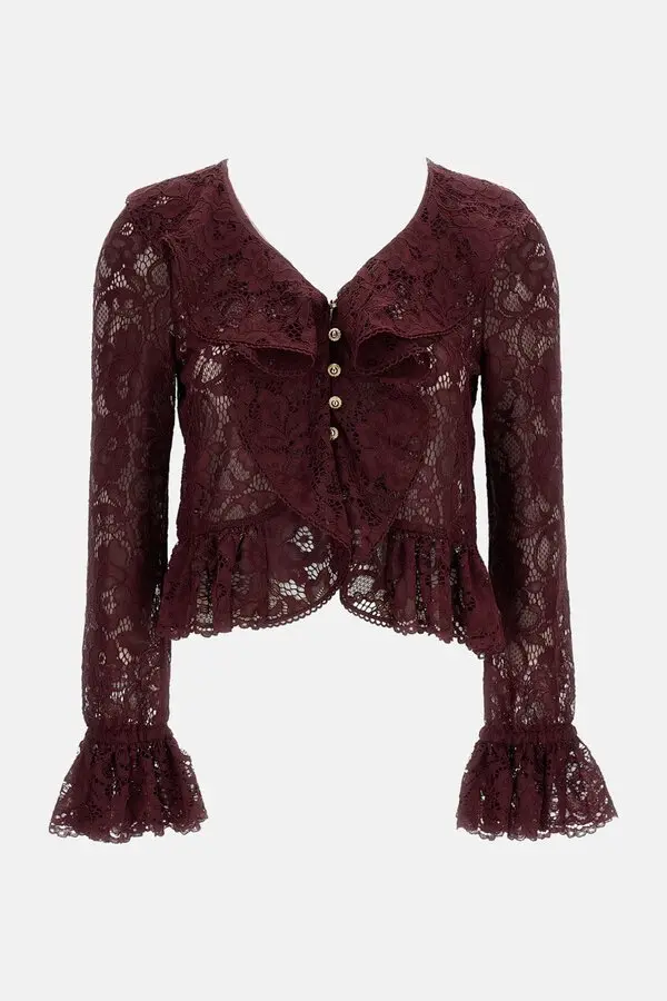 SELF-PORTRAIT Lace Ruffle Cropped Top