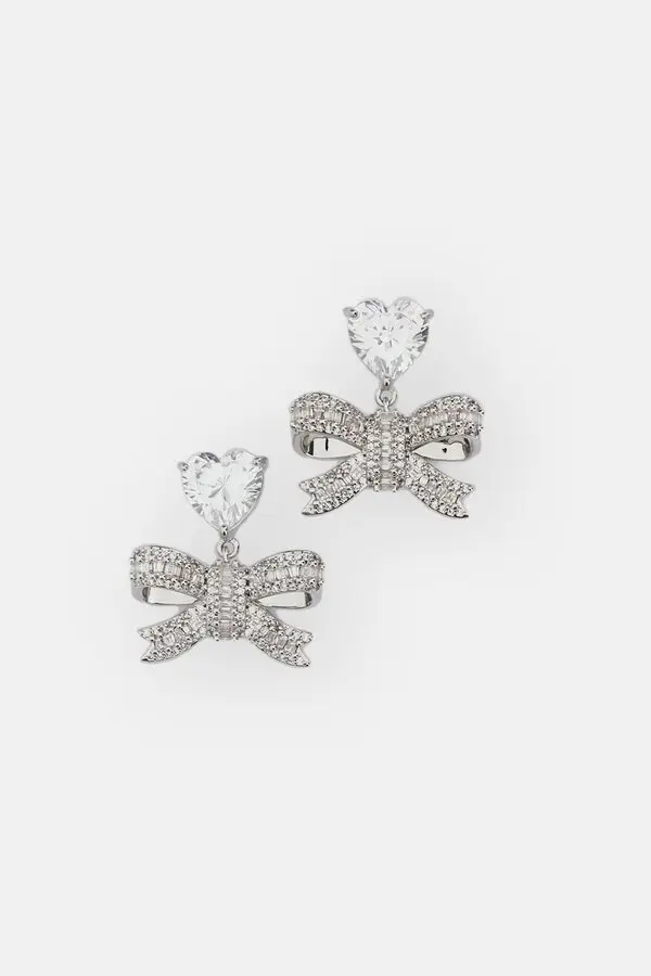 SELF-PORTRAIT Crystal Heart Bow Drop Earrings - Multicolor