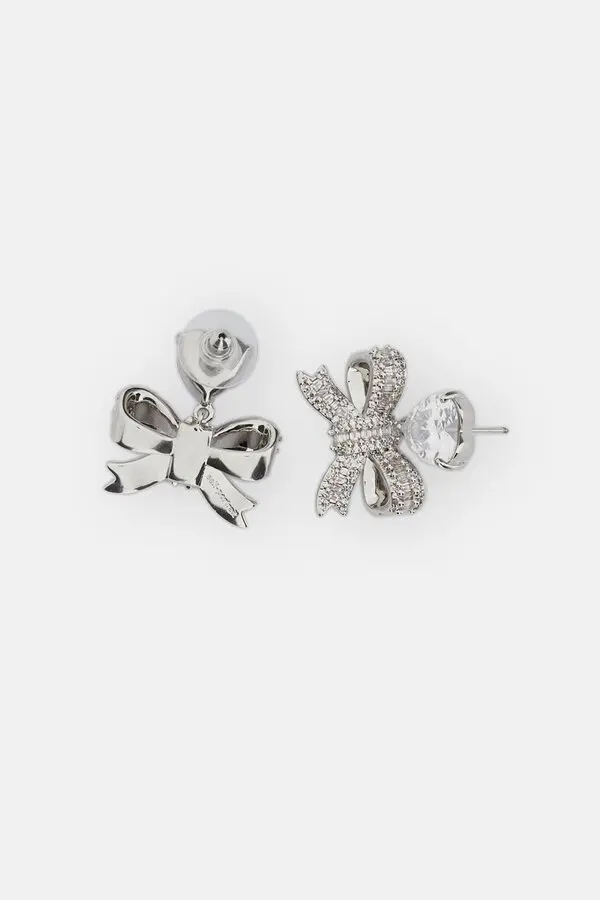 SELF-PORTRAIT Crystal Heart Bow Drop Earrings - Multicolor
