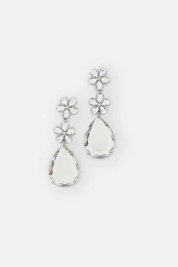 SELF-PORTRAIT Crystal Flower Tiered Drop Earrings - Multicolor