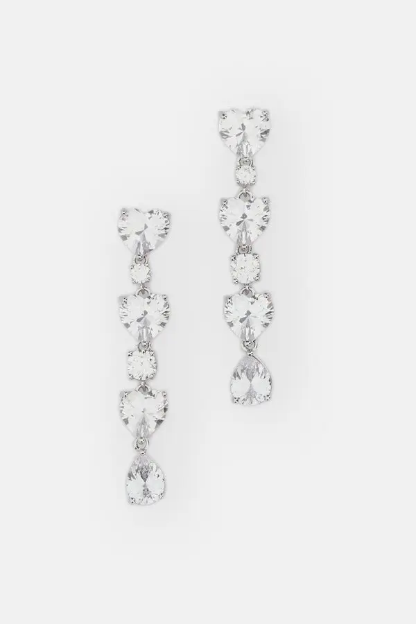 SELF-PORTRAIT Crystal Heart Tiered Drop Earrings - Multicolor